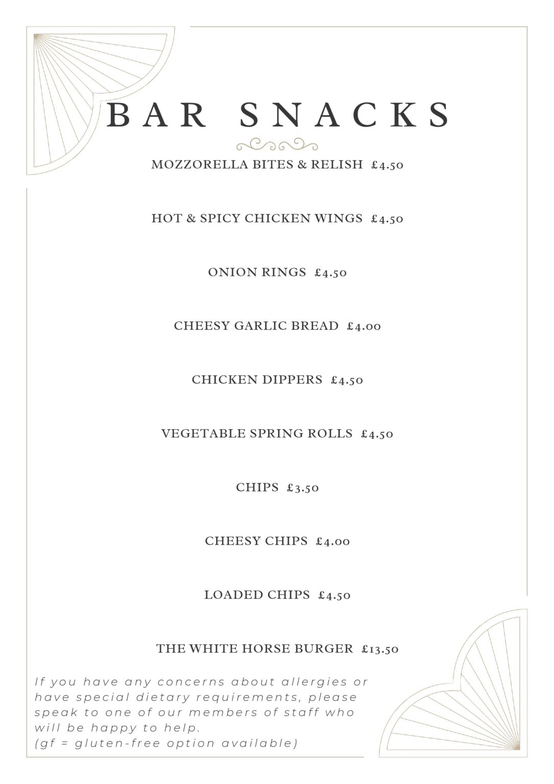 Menus - The White Horse at Beyton